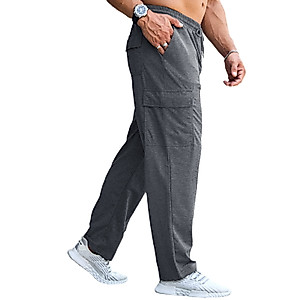 CTU Mens Fashion Baggy Sweatpants Lightweight Workout Cargo Sweatpants Athletic Pants Open Bottom Joggers with Pockets Darkgrey