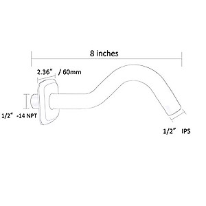 TRUSTMI Curved Shower Arm with Flange, 8-inch S-Shape Stainless Steel Top Shower Head Extension Replacement, Wall Mounted, Matte Black
