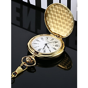 Vintage Pocket Watch Gold Steel Men Watch with Chain for Fathers Day Gift