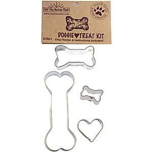 Doggie Treat Cookie Cutter 4 Pc Set – Dog Bones and Heart Cookie Cutters with Recipe, Made in USA