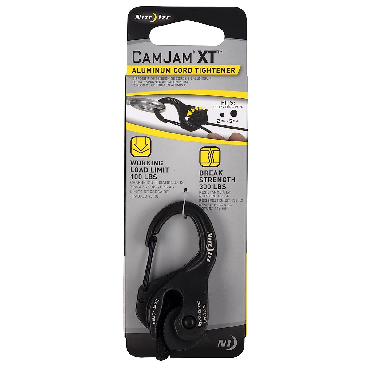 Nite Ize CamJam XT Aluminum Rope Tightener w/ Rope Heavy-Duty Rugged (2-Pack)