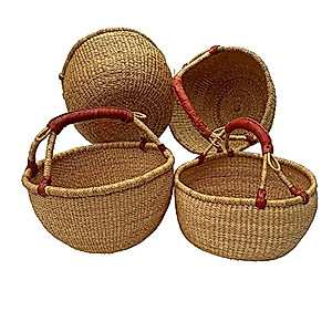 Deluxe Round Natural African Basket - Large 16" Round - by market women in Bolgatanga, Ghana with Africa Heartwood Project - GBLRN (Flat-packed)