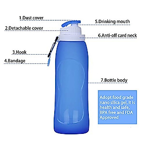 Collapsible Water Bottles(2 Count), MCOMCE Foldable Water Bottles for Travel & Collapsable Water Bottle with Clip for Backpack, Portable Silicone Water Bottle, Collapse Water Bottles for Travel