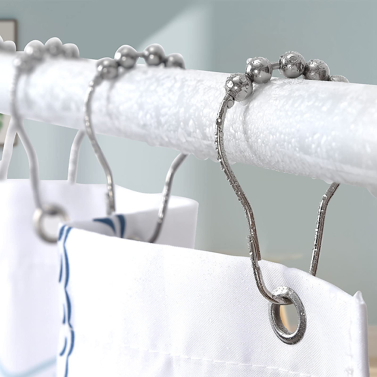 Shower Curtain Hooks, OEH Stainless Steel Shower Curtain Rings, Roller Gliding Shower Hooks for Shower Curtain, Rustproof Shower Rings for Curtain, Shower Curtain, Shower Rod, Set of 12, Chrome