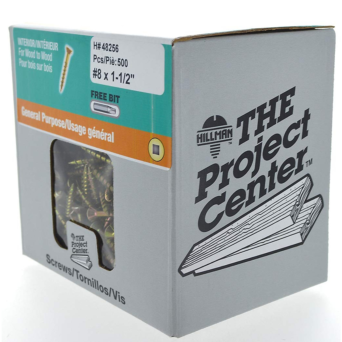 Hillman 48256 8 X 1-1/2-Inch Square Drive Multipurpose Wood Screw, 500-Pack,Stainless Steel