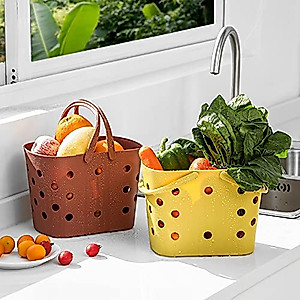 Eishi Shower Caddy Basket Snacks Tote with Handle Bath Organizer Bin Toiletry Bag Bin Box Storage Bin for Bathroom Dorm Room College Dorm Pantry Kitchen, Yellow