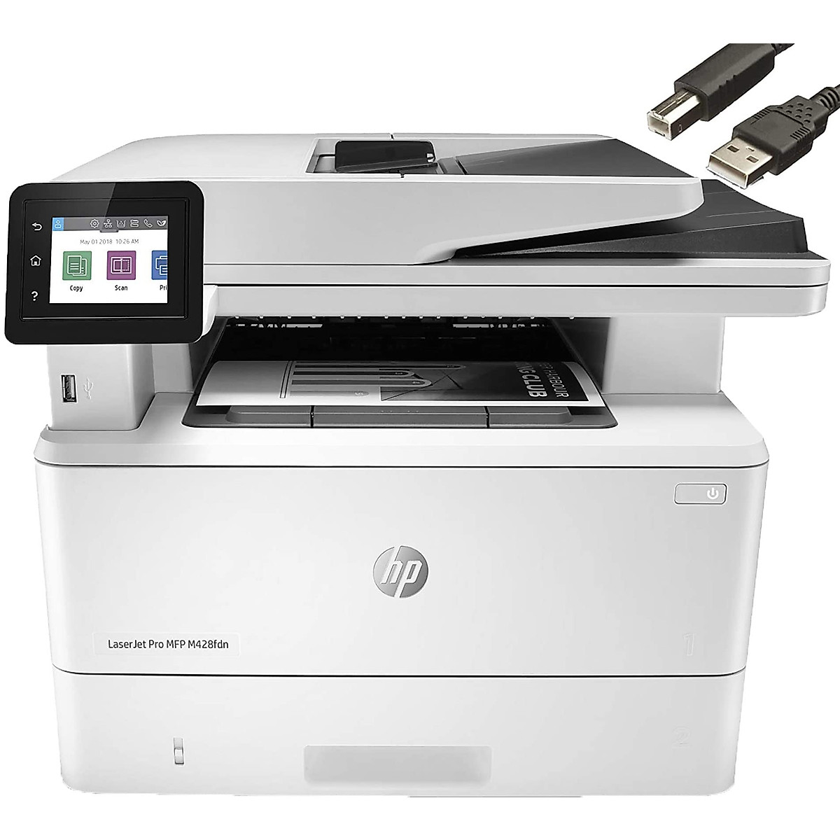 HP Laserjet Pro MFP M428fdn Monochrome Laser All-in-One Printer, Print Scan Copy Fax, Automatic 2-Sided Printing, 40 ppm, 250-sheet, 1200 x 1200 dpi, 512 MB, Bundle with JAWFOAL Printer Cable