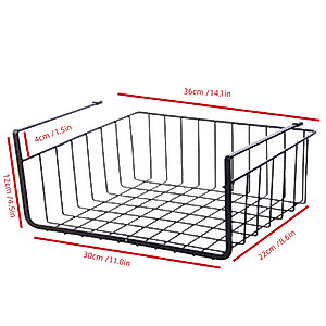 Jibri 2Pcs Under Shelf Storage Basket Black Under Cabinet Shelf Wire Basket Organizer, Under Shelf Storage for Kitchen Pantry Shelf Organizer Desk Bookshelf Cupboard