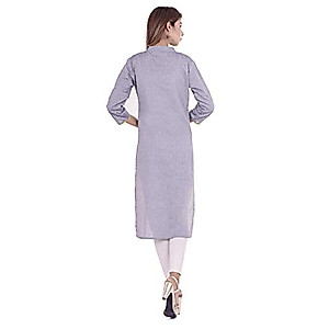 Indian Women's Plain Cotton Kurti Grey Top By Chichi, Medium