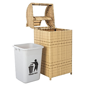 SAFAVIEH Outdoor Collection Mazeli Natural Woven Swing Top Dome Lid Trash Bin (Fully Assembled) PAT7511D
