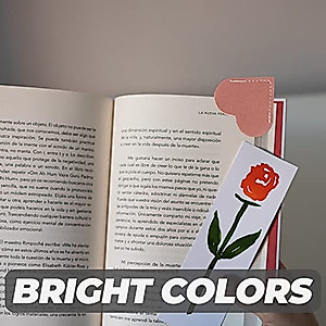 Abaodam 7pcs Leather Heart Bookmark Corner Page Book Marks Protector Cute Handmade Book Reading Gift for Office School Book Lovers Bookworm Present