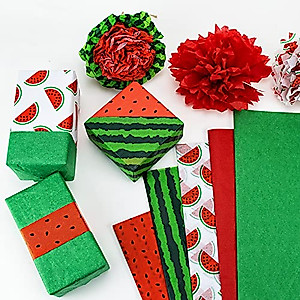 Watermelon Tissue Papers Bulk Shredded Paper for Gift Box, Red Green Tissue Paper Stripes Tissue Paper Assorted for Tissue Paper Pom Pom,100 Sheets 14" x 20" Wrapping Tissue Paper