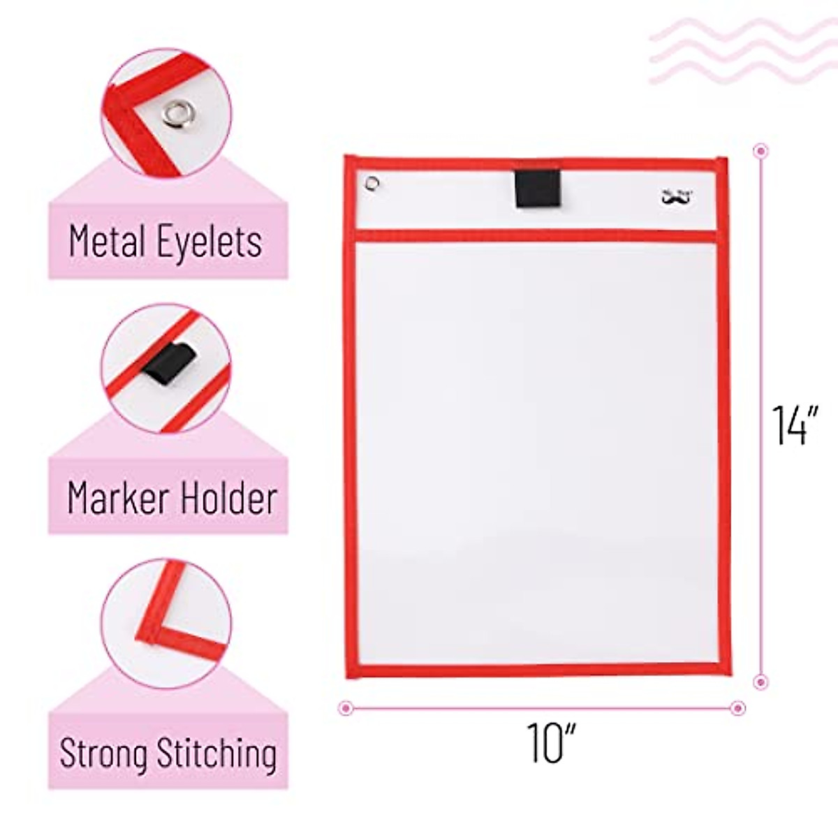 Mr. Pen- Dry Erase Pocket Sleeves, 10 x 14 Inch, 6 Pack, Colorful, Plastic ,Reusable, Clear, Classroom Sleeves