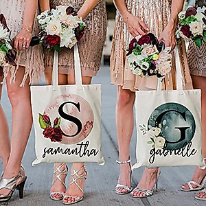 Personalized Floral Initial Tote Bag Event Bachelorette Party Baby Shower Gifts | Customize Bridal Shower Birthday Bridesmaid Christmas Gift Bag | Totes for Yoga, Pilates, Gym, Workout | C05D01
