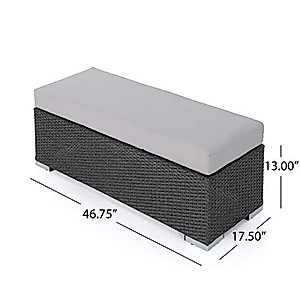 Christopher Knight Home Santa Rosa Outdoor Wicker Bench with Water Resistant Cushion, Grey / Silver