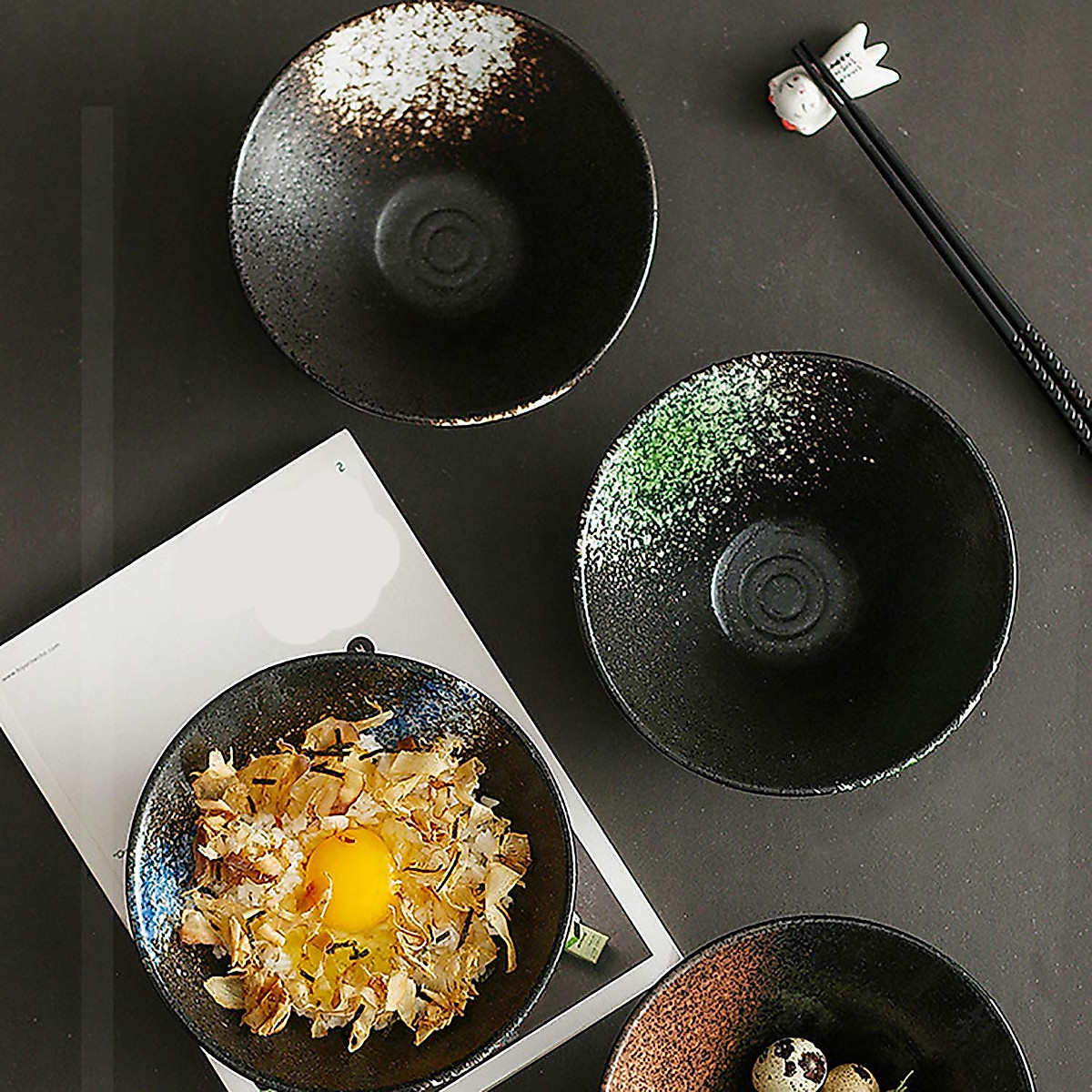 MULAPOH 7 Inch Porcelain Soup Bowls, 24 Ounces Japanese Ramen Noodle Bowl set of 2 for Pho, Udon, Soba and Wonton (White Pattern)