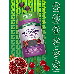 Nature's Truth Melatonin Gummies | 1mg | 60 Count | Cherry Pomegranate Flavor | Vegan, Non-GMO & Gluten Free Supplement