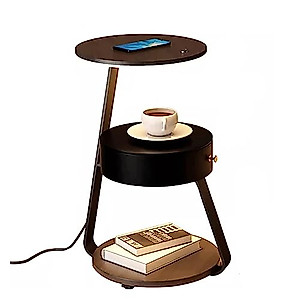 BKEKM Nightstands Smart Nightstand Wood End Table Wireless Charging Bedside Table 1 Drawers Bedside Dresse 3 Color Led Light Bedside Cabinet Well Made