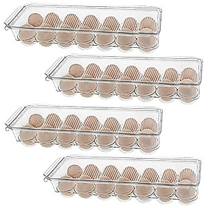 Hedume Set of 4 Refrigerator Egg Storage Bin with Handle and Lid, BPA Free Polyethylene, Stackable Refrigerator Egg Storage Bin for Fridge, Freezer, Pantry Organization, Kitchen-14X4 Eggs(56 Eggs)
