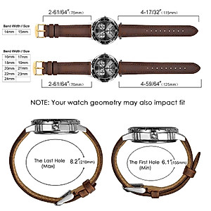 BISONSTRAP Vintage Watch Straps with Gold Buckle, Leather Replacement Band 20mm (Dark Brown)