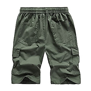 Stretch Shorts for Men Gym Shorts for Men Drawstring Elastic Waist Camo Cargo Shorts Casual Cotton Solid Tooling Shorts Outdoor Fashion 6 Inch Inseam Shorts Men Khaki Army Green 3X