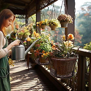 NEISRAI Iron Art Metal Railing Flower Pot Hanging Basket for Indoor Pot Holder Hanger 3 Pack Outdoor Plants Perfect for Porches and Patio Decor (Black)