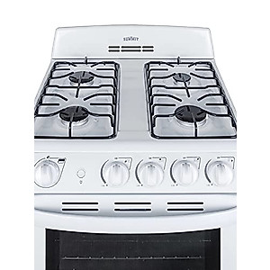 Summit RG244WS 24"" Freestanding Gas Range with 2.9 cu. ft. Oven Capacity Electronic Ignition High Backguard Broiler Drawer Continuous Grates and Safety Brake System for Oven Racks in White