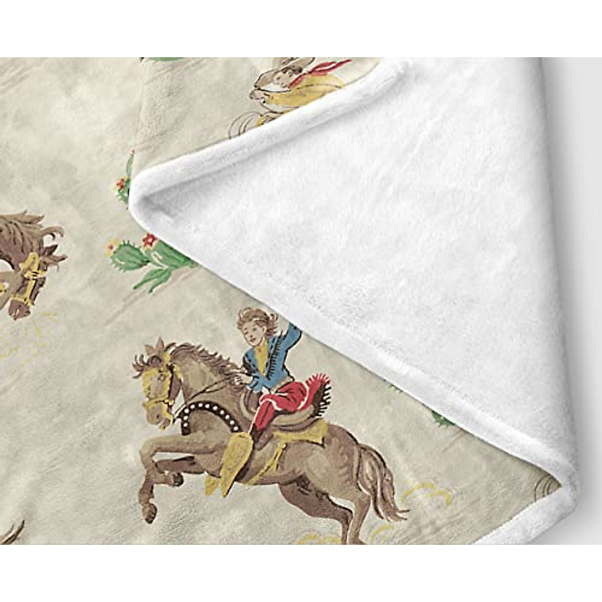Bzhilja Western Cowboy Throw Blankets, Western Riding Horse Wild Tropical Cactus Desert Cozy Warm Bed Couch Blanket, Farm Farmhouse White Fleece Flannel Throws to Decorate The Room and Bedroom.