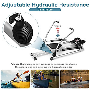 Rowing Machines for Home Use SPORFIT Compact Portable Folding Rower Machine with 12 Level Adjustable Hydraulic Resistance & LCD Monitor, Soft Seat Row