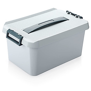 BTSKY Plastic Storage Box& Carry Box, Plastic Storage Container Multipurpose Portable Tool Box Sewing Box with Removable Divider Tray Locking Lid & Handle (Blue, L)
