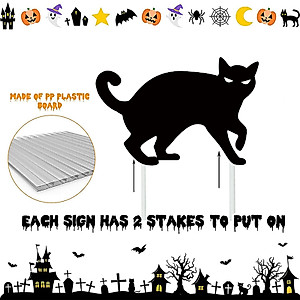 6 Pack Halloween Black Cat Yard Sign for Outdoor Decorations with Stakes Glow in the Dark Eyes, Waterproof Cat Silhouette Lawn Decorations for Garden Yard Patio Halloween Decor