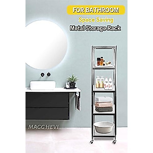 MAGG HEVI Stainless Steel Bathroom Storage Shelves 5-Tier Storage Shelves with Wheels Flower Plant Stand Heavy Duty Shelving,Metal Corner Shelf for Bathroom/Bedroom/Kitchen/Livingroom