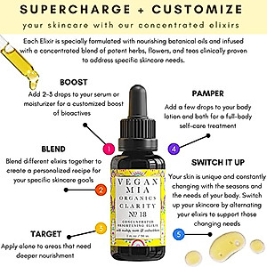 Vegan - USDA Organic Clarity Brightening & Balancing Concentrated Face Oil Serum - with Black Seed Oil, Jojoba Oil, Green Tea, Neem, Maracuja, Rosehip Seed Oil and More Facial Oils - Reveal Visibly Clearer, Smoother, More Radiant Skin Naturally, 0.5 fl oz