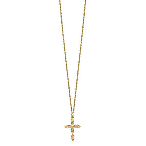 10k Tri-Color Black Hills Gold Cross Necklace 18in 14.46mm style 10BH704-18
