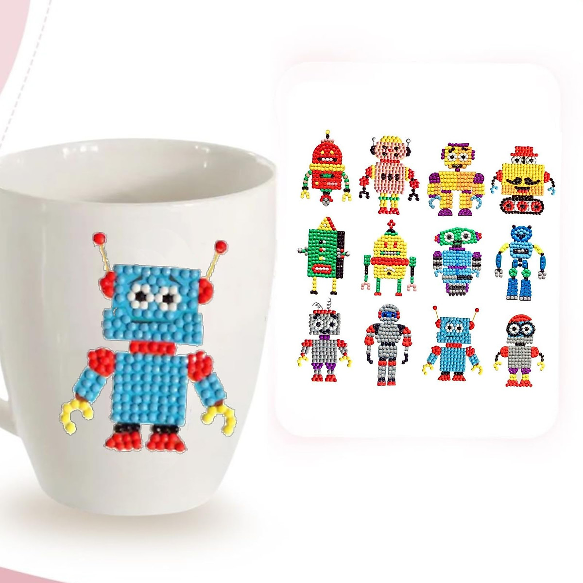 Fadgesy Diamond Painting Kit for Kids,5D DIY Diamond Painting Stickers,Kids for Boys and Girls Ages 4-8,6-12 Birthday Gifts for Girl (A-Versatile Robot 12pcs), Animals, Multicolour