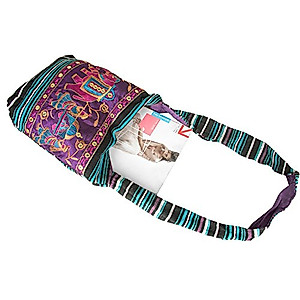 TribeAzure Elephant Hobo Shoulder Bag Cotton Sling Crossbody Handbag Boho Hippie Books Market Spacious Colorful Roomy Casual (Majestic Purple)
