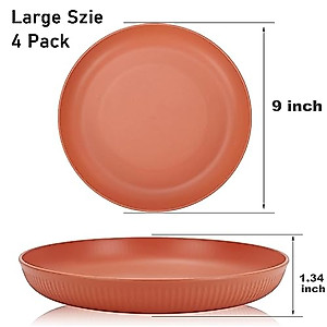 PUPOPIK 9 Inches Unbreakable Wheat Straw Plates - Reusable Plate 4 Set - Dishwasher & Microwave Safe - Dinner Dishes- Healthy BPA Free, Salad Platest - Camping Picnic Plastic Plate for Kids