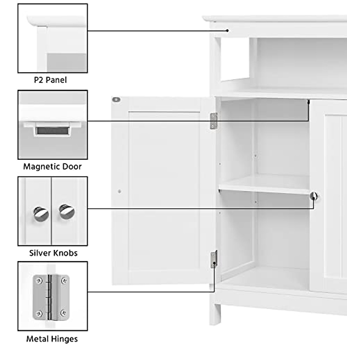 Yaheetech Bathroom Floor Storage Cabinet, Wooden Free Standing Storage Organizer with 2 Doors & Adjustable Shelves, for Living Room Hallway, White