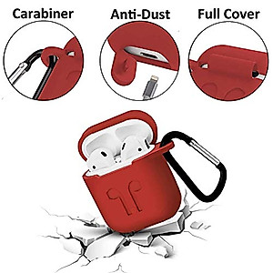 Airpods Case, Airpods Accessories Kits, 2 Packs Protective Silicone Cover Skin Apple Airpods Anti-Lost Airbag Belt,Airpods Ear Hook for Apple AirPods 2nd 1st Generation (Black+Red)