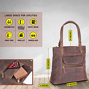 VALENCHI-Leather Shoulder Bag with Front and Back Zipper pocket with Large storage capacity (Brown Vintage)