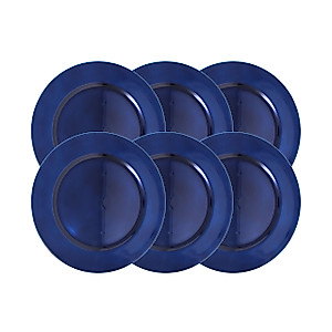 Ms Lovely Metallic Foil Charger Plates - Set of 6 - Made of Thick Plastic - Dark Blue