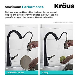 Kraus KPF-1673SFSMB Nolen Dual Function Pull, Faucets for Kitchen Sinks, Single-Handle, 16 3/8 Inch, Spot Free Stainless Steel/Matte Black