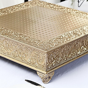 Efavormart 22” Gold Square Embossed Metal Cake Plateau Stand Riser Wedding Birthday Party Dessert Cake Pedestal Display Plate