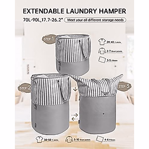 MULISOFT 90L Laundry Hamper with Handles & Zipper, Collapsible Large Laundry Basket, Foldable Clothes Hamper for Laundry, Dorm, Nursery, Bedroom, Travel, Storage for Toys, Blankets, Clothes, Grey
