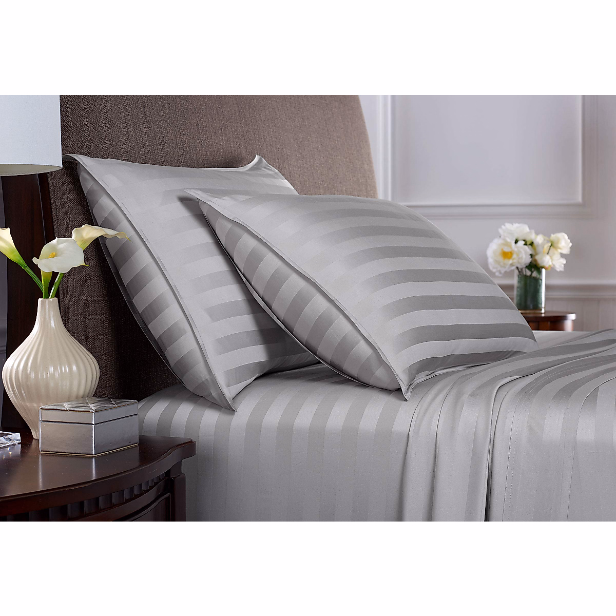 King Sheets by Pure Bamboo, Genuine 100% Organic Viscose Derived from Bamboo Bed Sheet Set, Luxuriously Soft & Cooling, Double Stitching, Lifetime Quality Promise (King, Jacquard Silver)