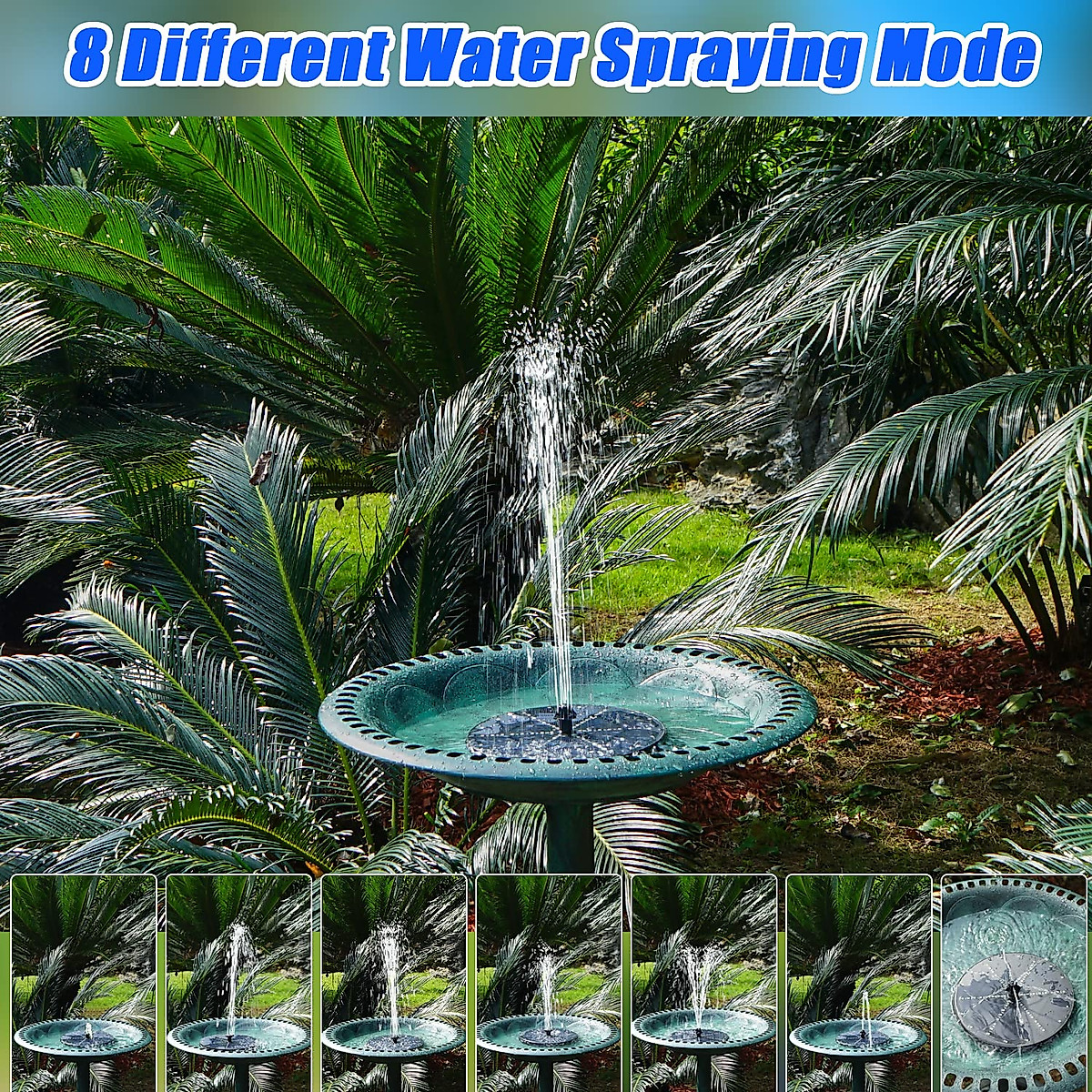 GAIZERL Solar Bird Bath Fountains 2024 Upgraded, 4W Solar Powered Water Fountain Pump with 4000 Battery, 7 Nozzles & 4 Fixers, Colorful LED Lights for Garden, Swimming Pool, Pond, and Outdoor Decor