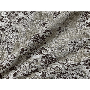 Antique Vintage Damask Print Fabric Baroque Material for Curtains Upholstery Dressmaking - 55'' Wide - Brown & Cream Canvas (Sold by The Yard)