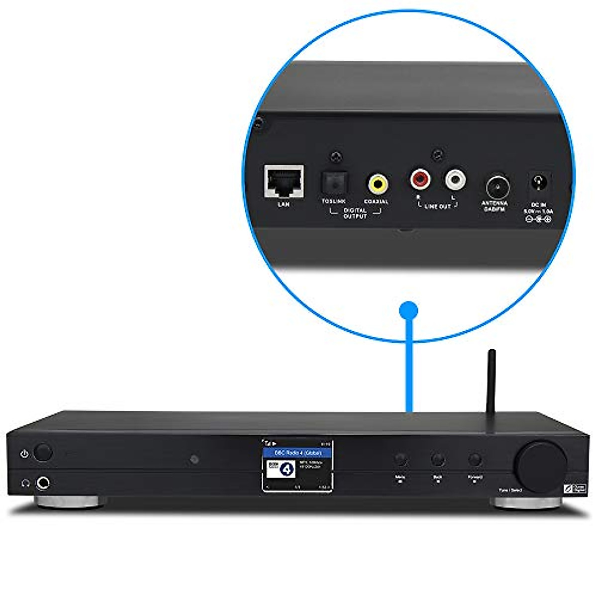Ocean Digital WiFi Internet Component Radio Tuner (430 mm) WR10 FM/ Ethernet Bluetooth Receiver 2.4" Color Display with Digital Output to Connect Hi-Fi System -Black