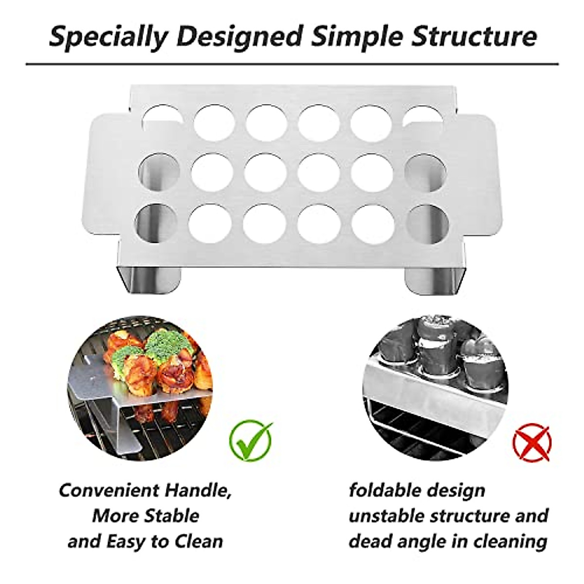 BTCDR Jalapeno Popper Grill Roasting Rack with Handle, Stainless Steel 18 Holes Capacity for Pepper Chili or Chicken Legs & Wings on Barbecue Smoker, BBQ and Oven, 2 Pack