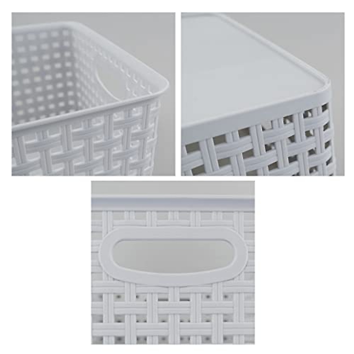 Yarebest 4-Pack Grey Woven Basket Bin, Plastic Storage Organizer Basket